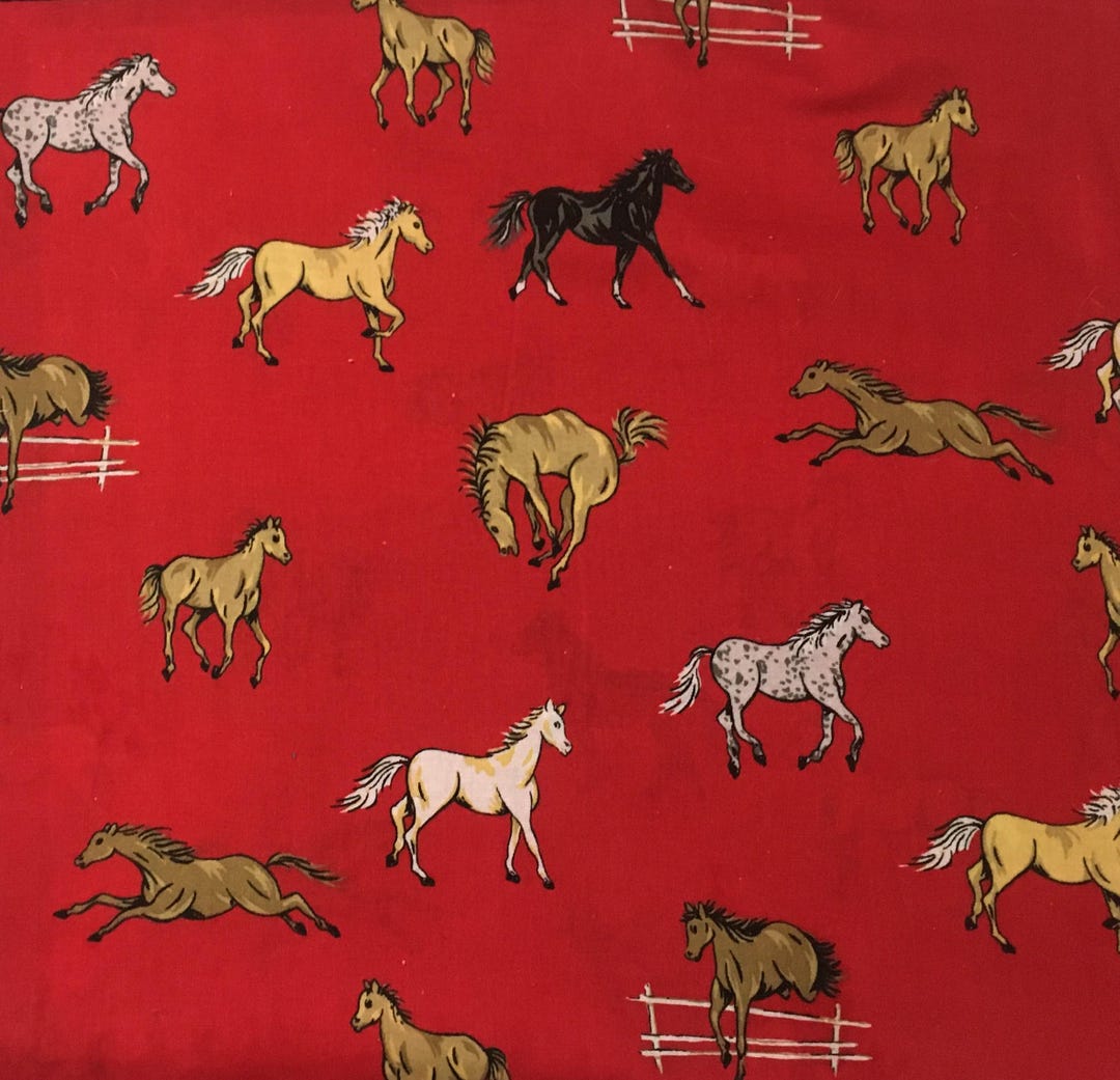 Horses on Red SOLD by the HALF YARD Cremelo Palomino Buckskin Black ...