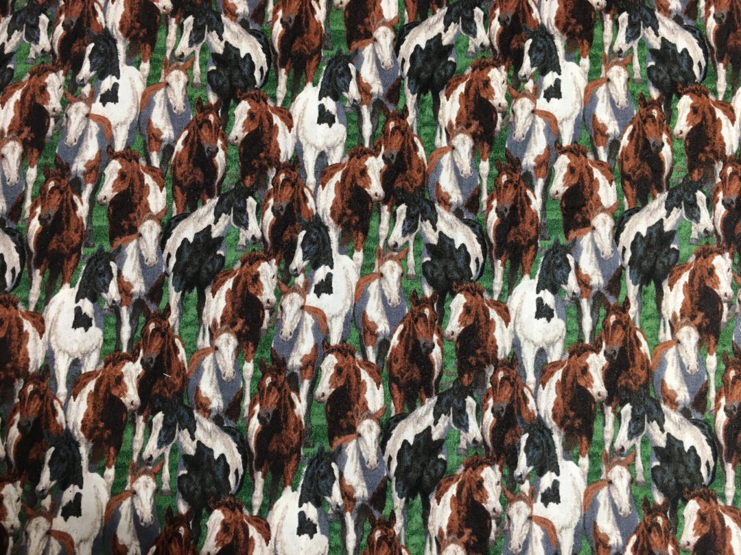 Horses SOLD by the FAT QUARTER Equine Tobiano Overo Paint Horses Black ...