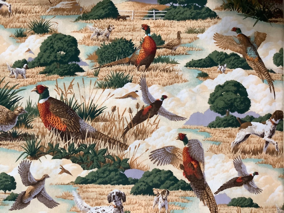 Pheasants Dogs by the HALF YARD Ring Necked Pheasants Hunting Bird Dogs ...