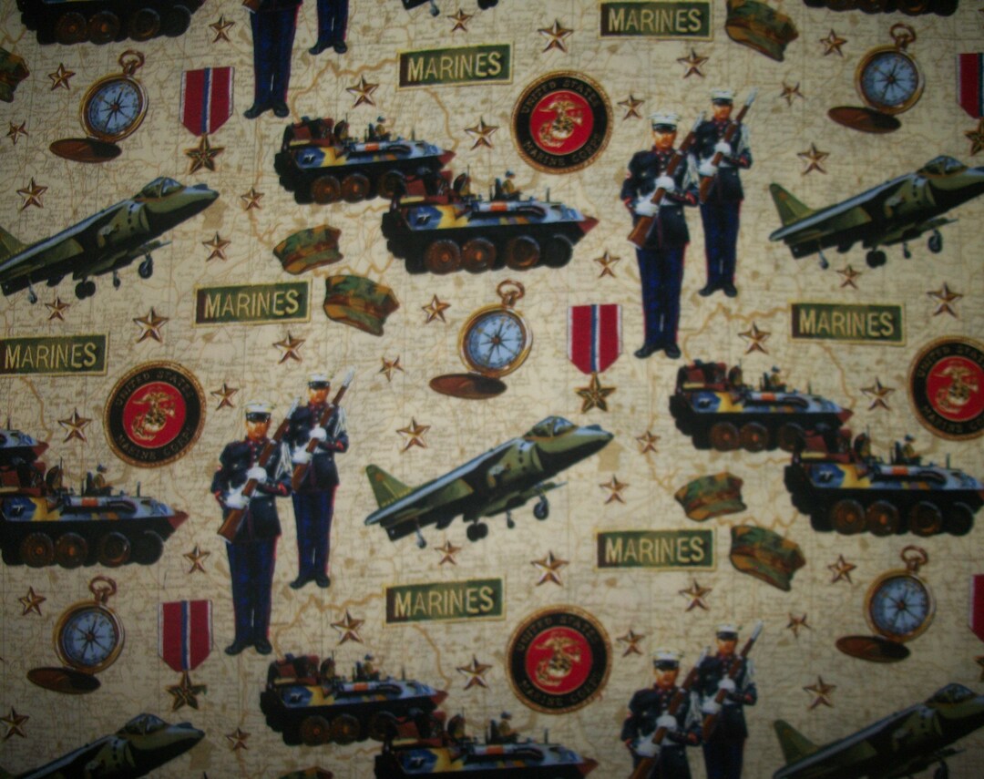 USMC Tan 17 Long X 21 Wide Marines Dress Blues Rifles Medals Compass ...