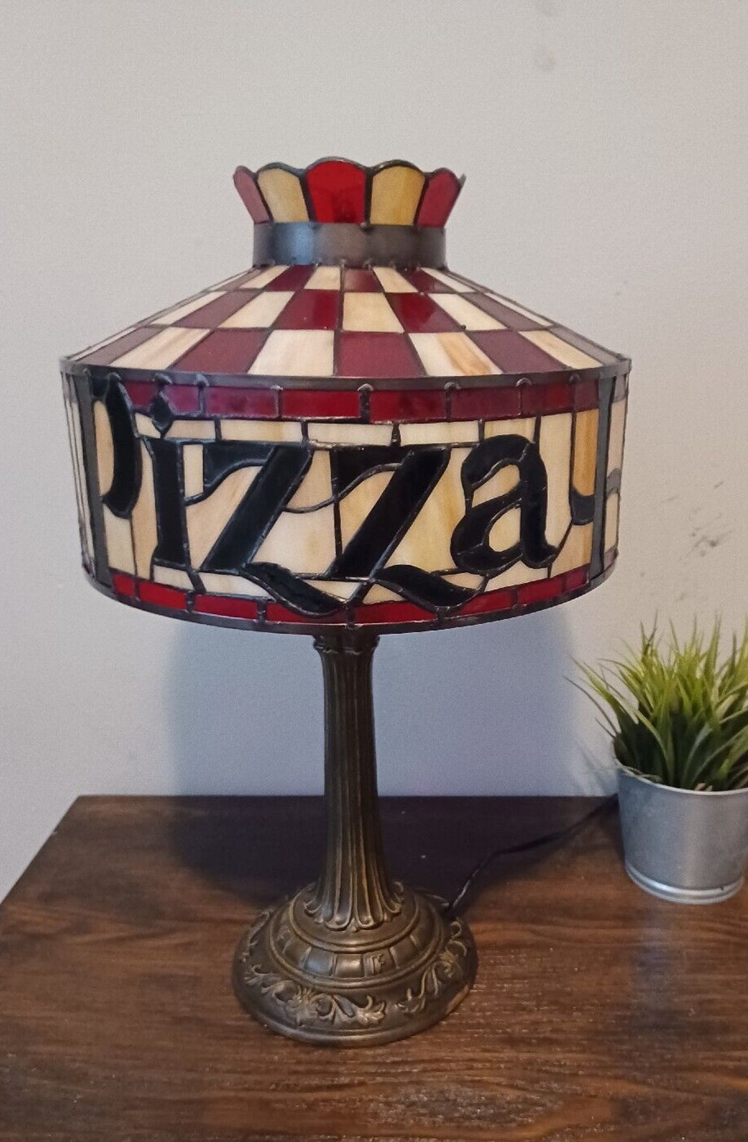 Pizza Hut Tiffany Vintage Style Stained Glass Table Lamp Retro 80s 90s ...