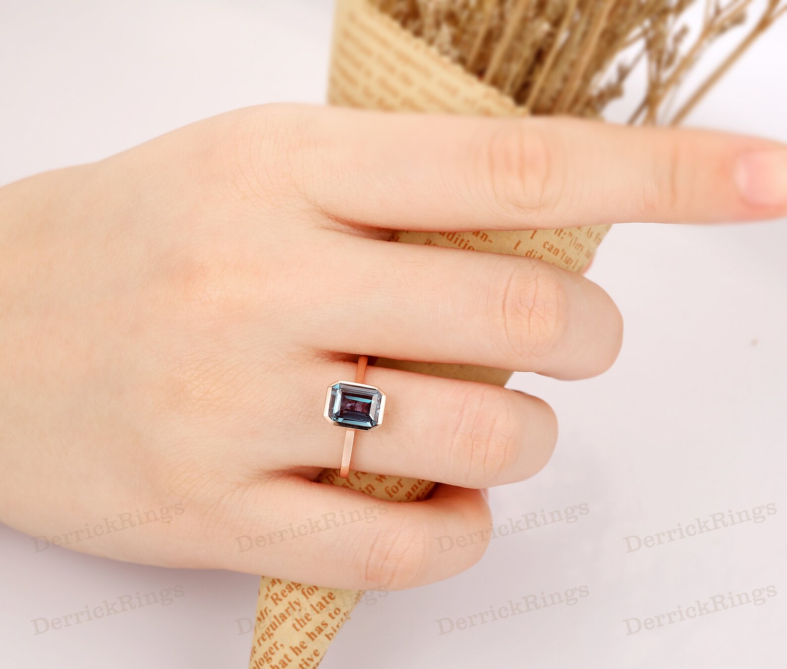 Color Changing Gemstone Ring, 6x8mm Emerald Cut Alexandrite Wedding ...