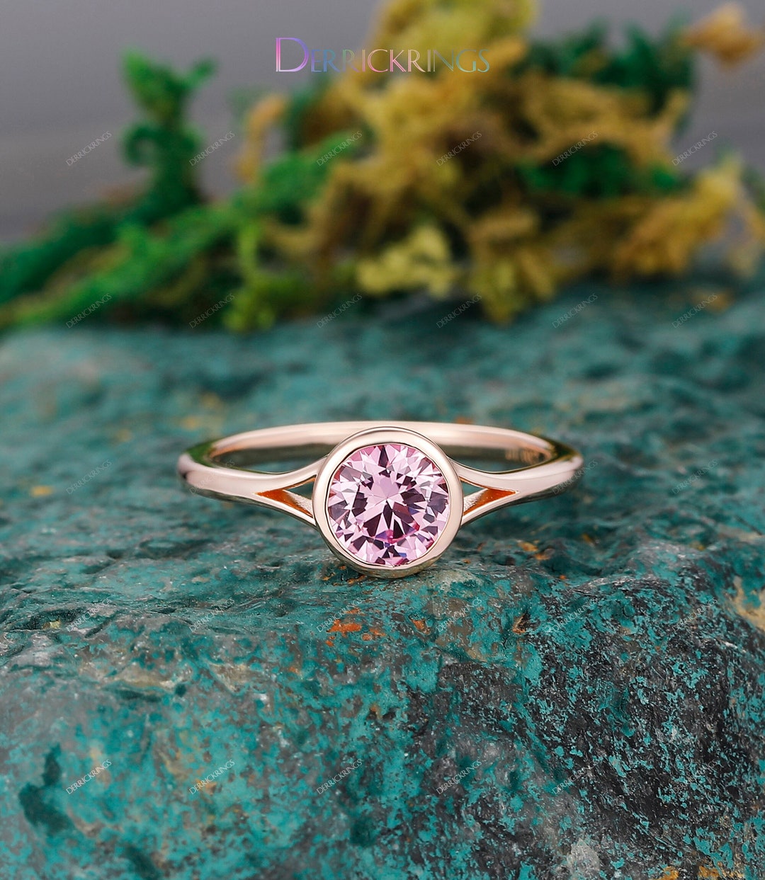 Round Shaped Pink Sapphire Engagement Ring Art Deco Solid Gold Rings ...