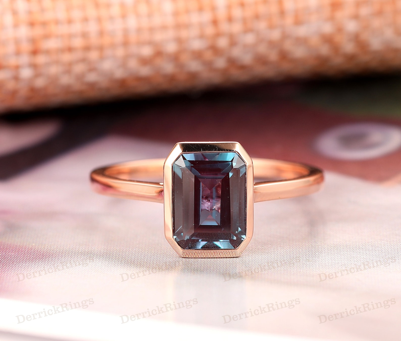 Color Changing Gemstone Ring, 6x8mm Emerald Cut Alexandrite Wedding ...