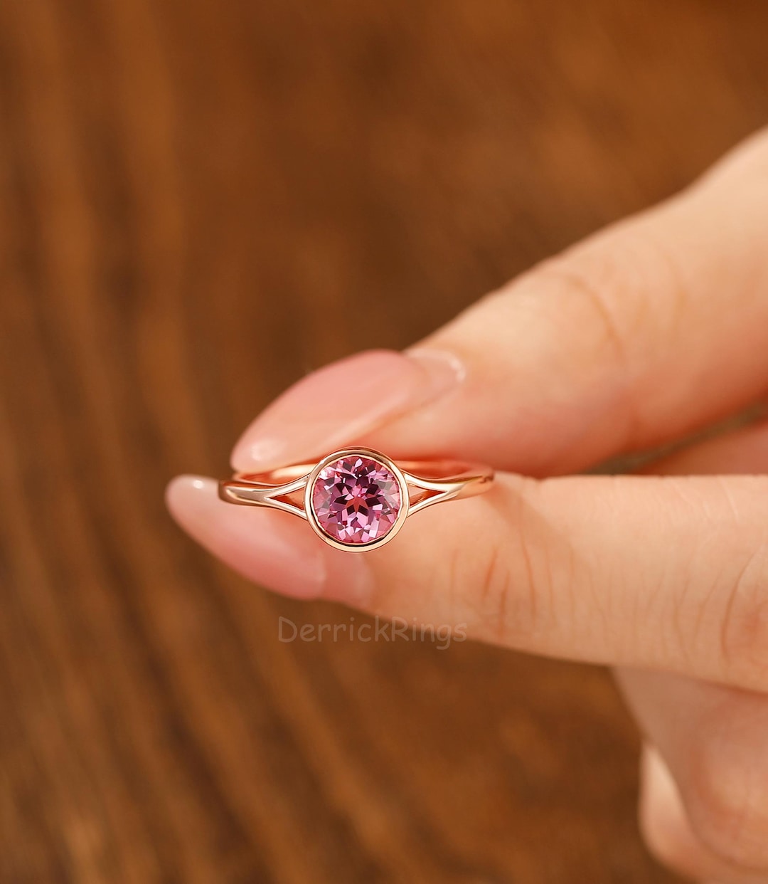 Round Shaped Pink Sapphire Engagement Ring Art Deco Solid Gold Rings ...