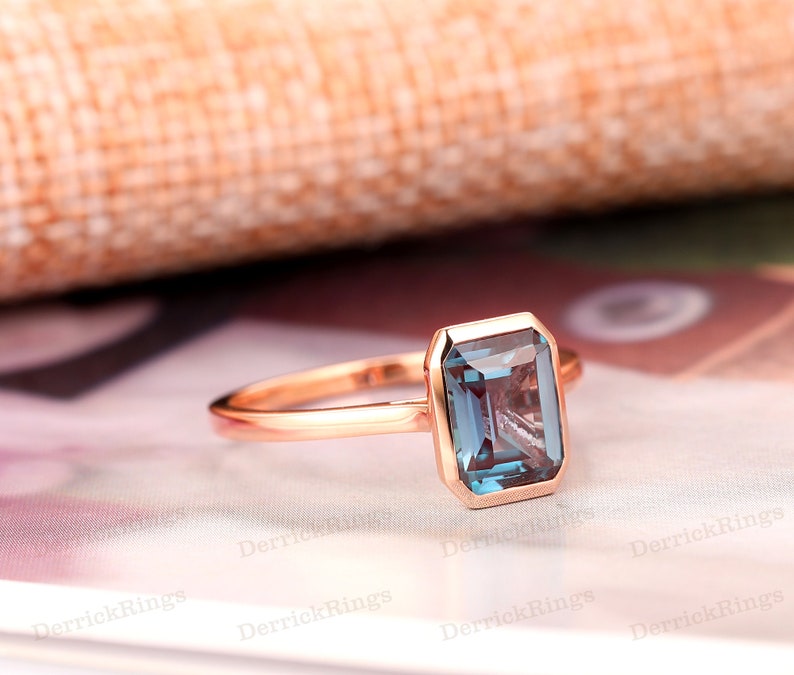 Color Changing Gemstone Ring 6x8mm Emerald Cut Alexandrite - Etsy