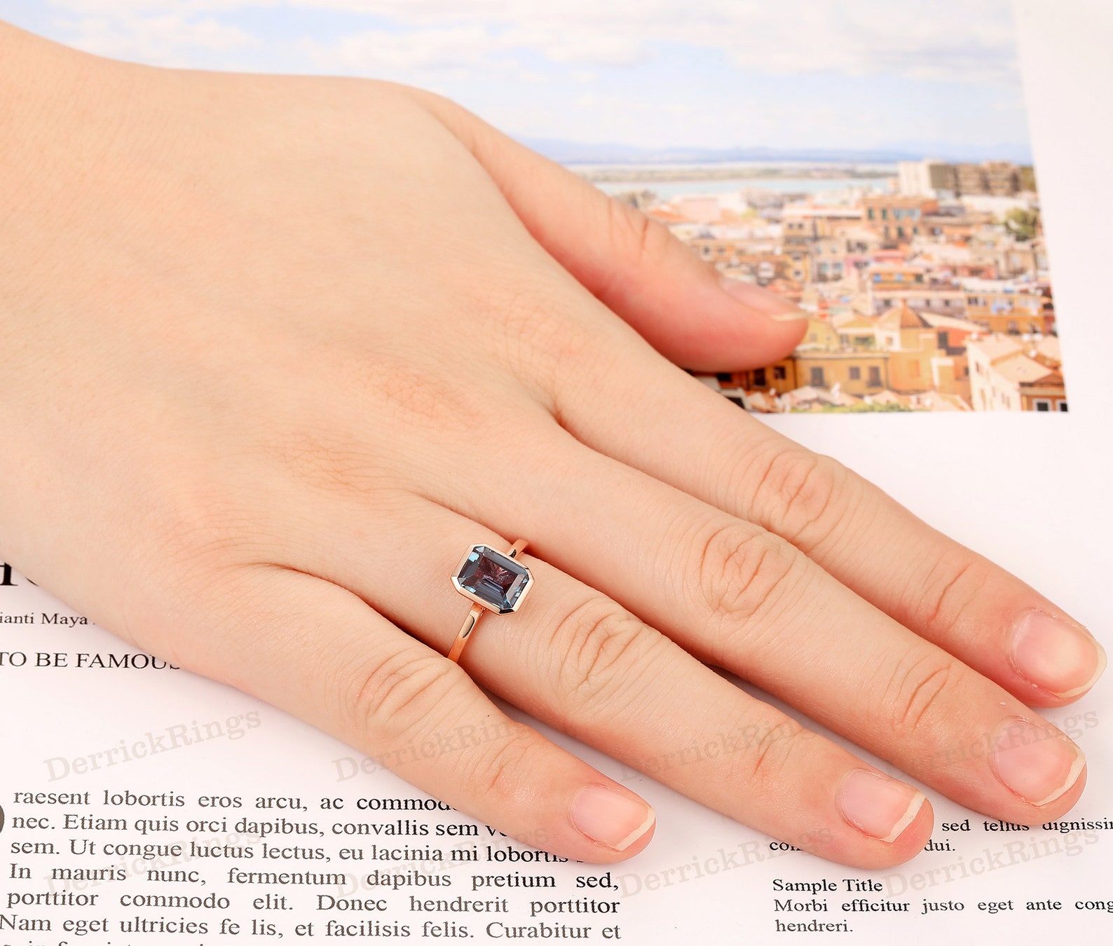 Color Changing Gemstone Ring, 6x8mm Emerald Cut Alexandrite Wedding ...