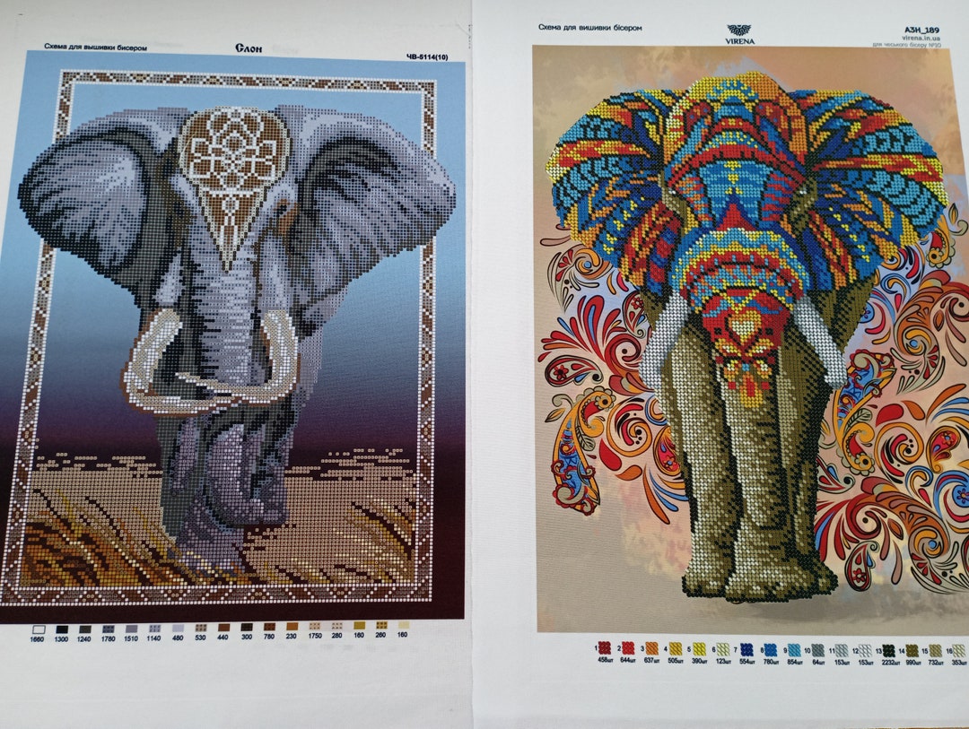 Elephant Bead Embroidery Kit DIY Picture. Needlepoint Beaded Stitching ...