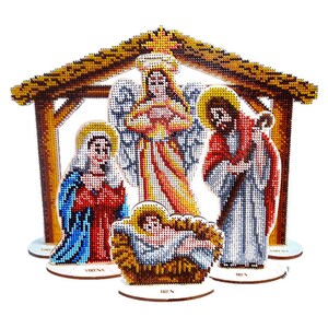 DIY KIT Nativity Scene Bead Embroidery on Wood Christmas Craft Beadwork ...