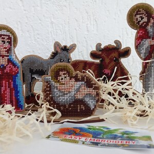 DIY KIT Nativity Scene Bead Embroidery on Wood Christmas Craft Beadwork ...