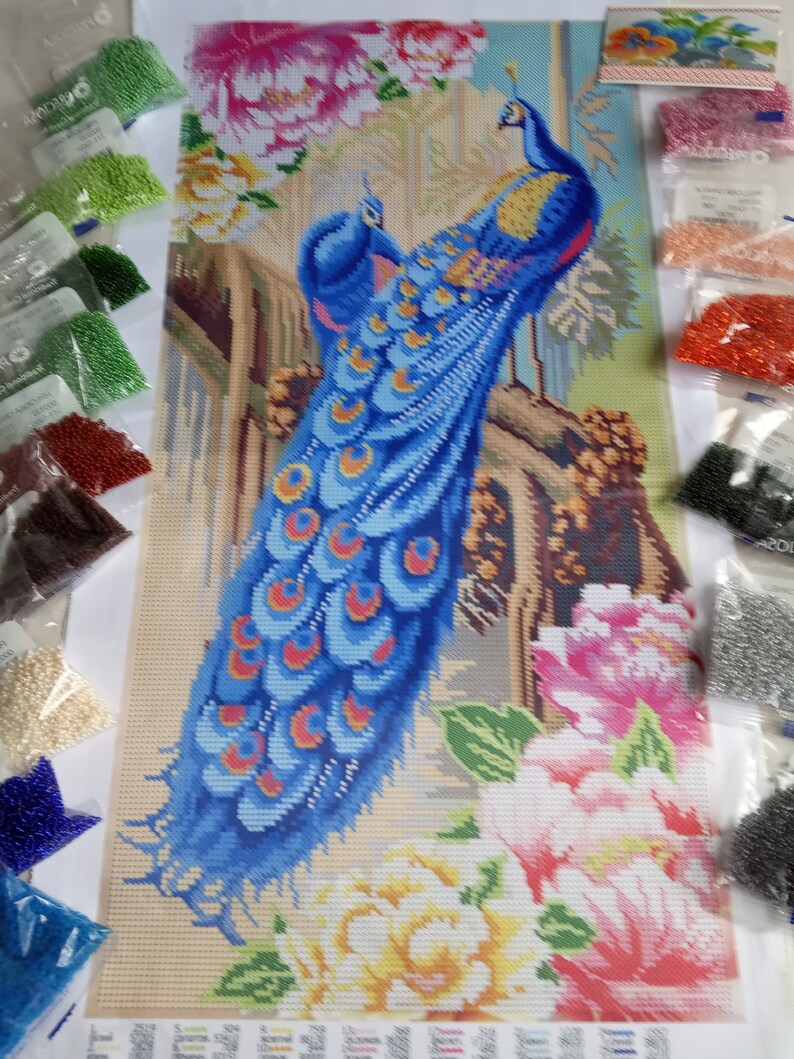 Peacocks Bead Embroidery Kit Full Embroidery Bead Kit Picture - Etsy