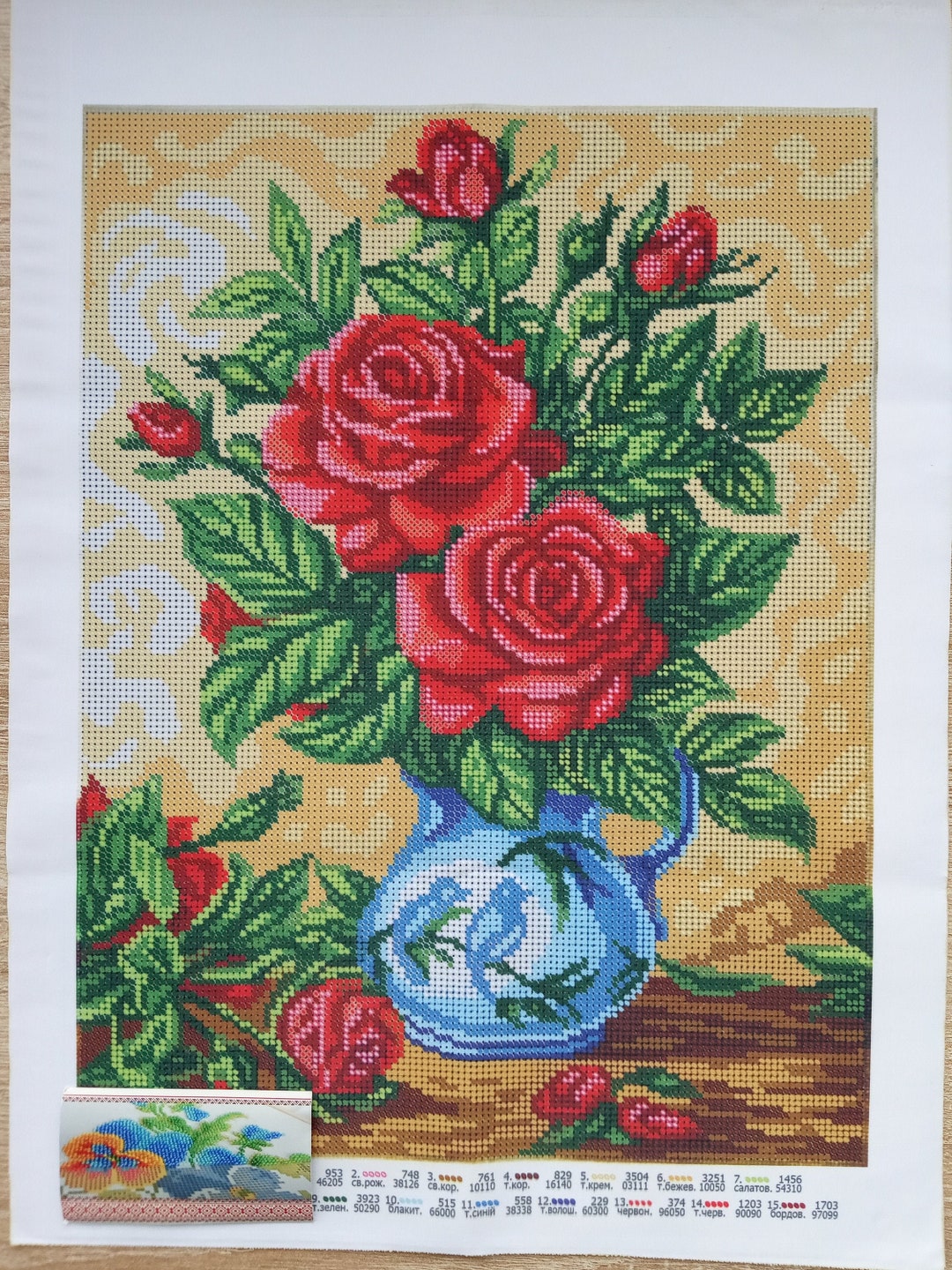 Roses Bead Embroidery Kit: Full Coverage Floral Bead Art Craft (15 X 11 ...