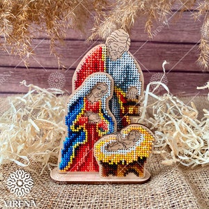 Nativity Scene Christmas 3D Wood Decoration DIY Beadwork Birth of Jesus ...