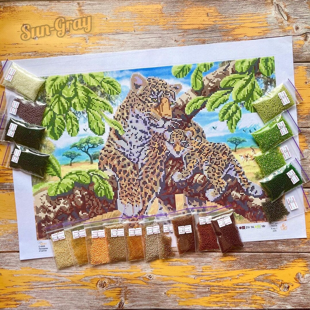 Leopards Bead Embroidery Kit Painting, Beaded Cross Stitch Pattern 3d ...