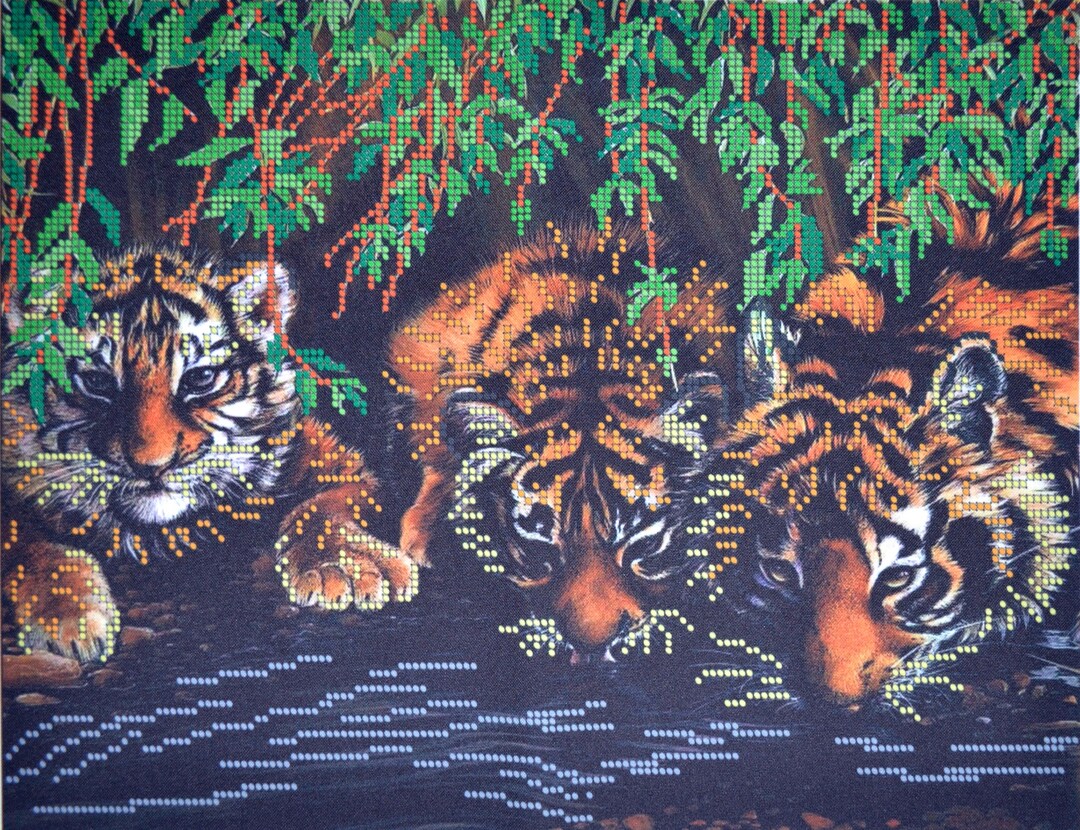 Majestic Tiger Cubs Bead Embroidery Kit DIY Jungle Wildlife Beadwork ...