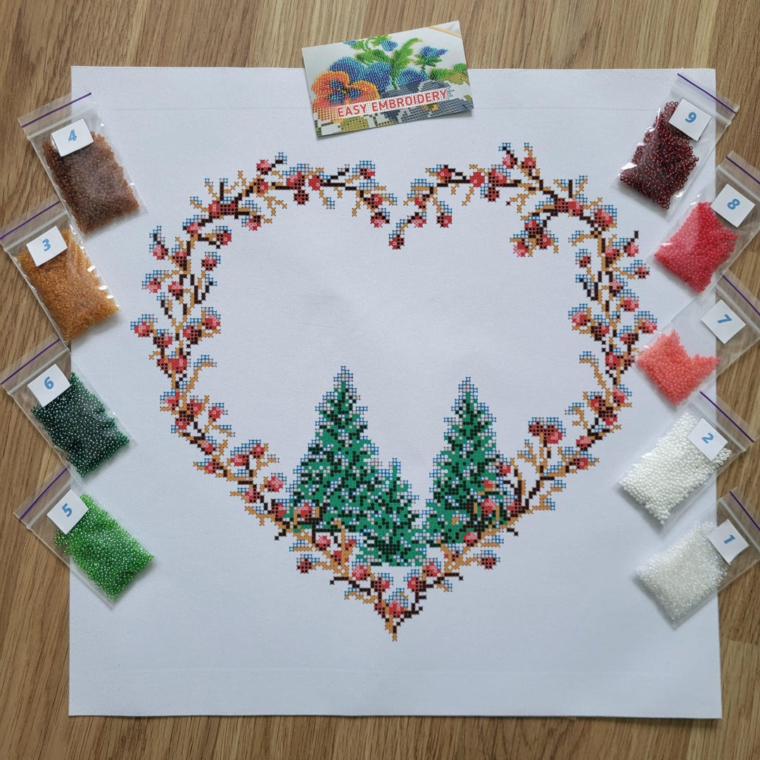 Christmas Heart Bead Needlepoint Kit Christmas Tree Beaded Stitching 3d ...