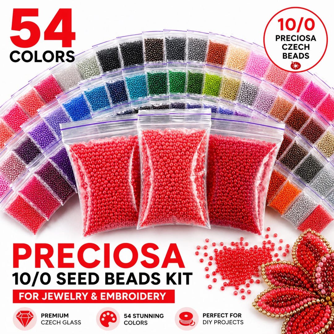 Red Preciosa 10/0 Czech Seed Beads Kit – 54 Colors for Jewelry Making ...