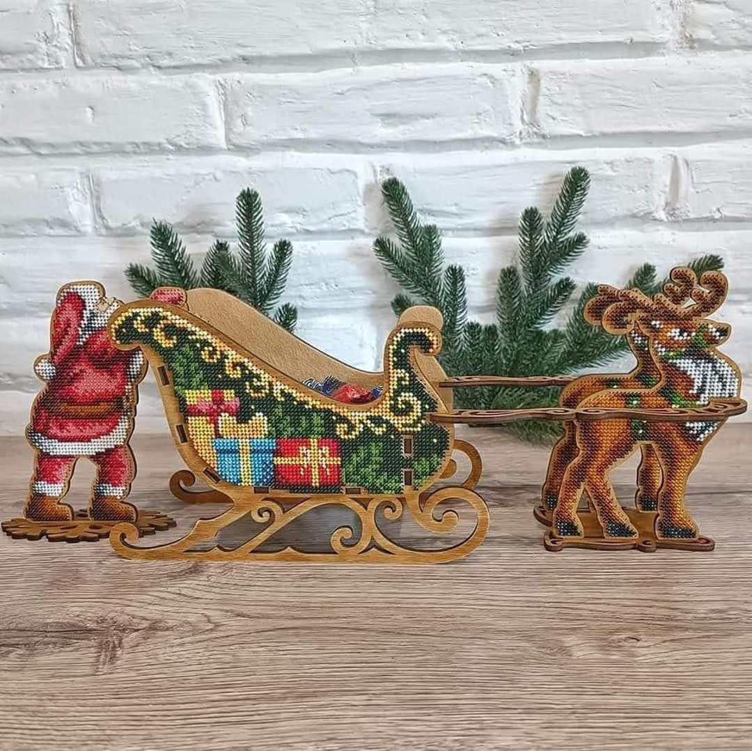 Christmas 3D Wood Decoration DIY Santa Sleigh and Reindeer, Bead ...