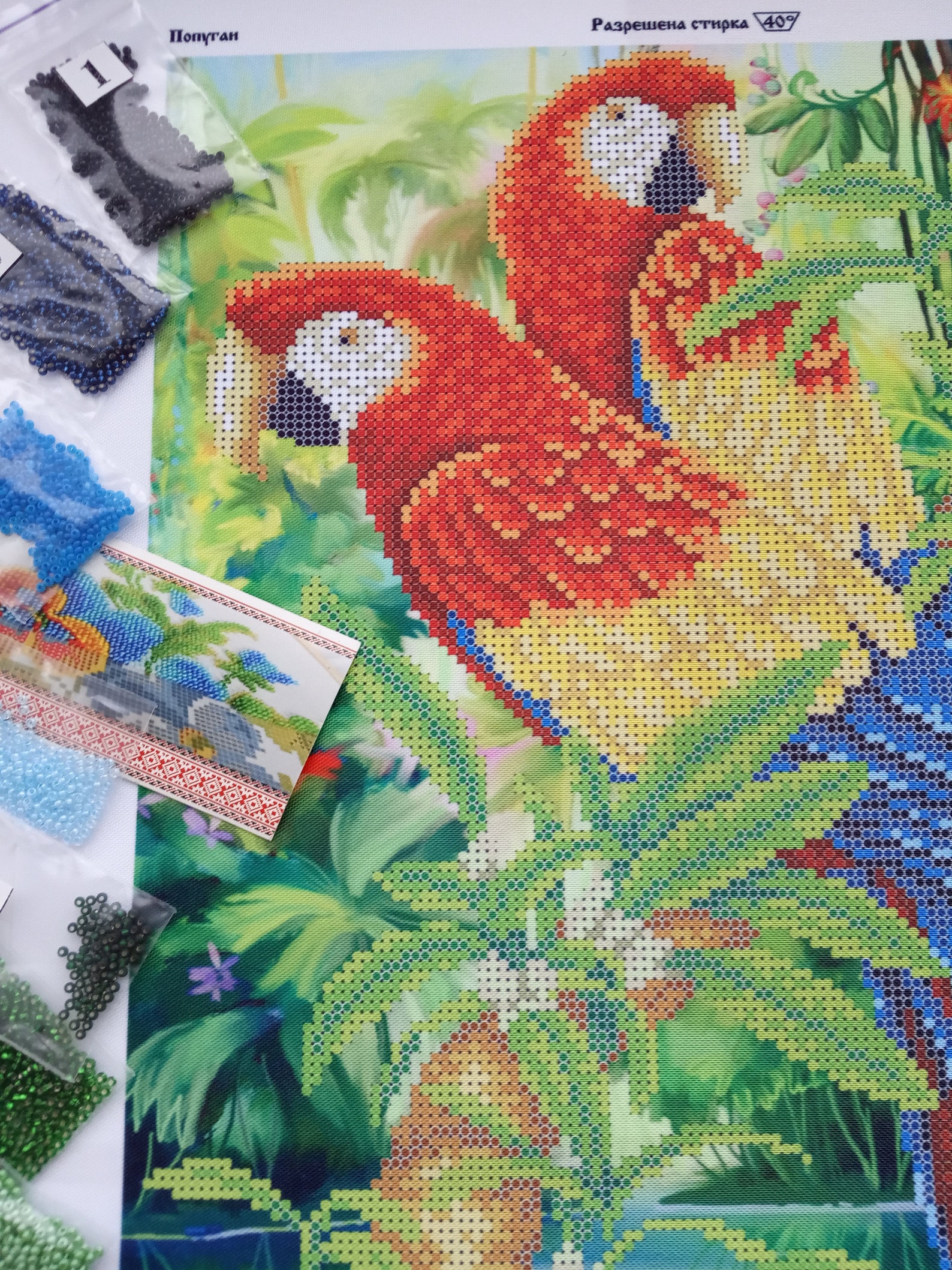 Parrots Bead Embroidery Kit Painting Beaded Stitching Stamped - Etsy