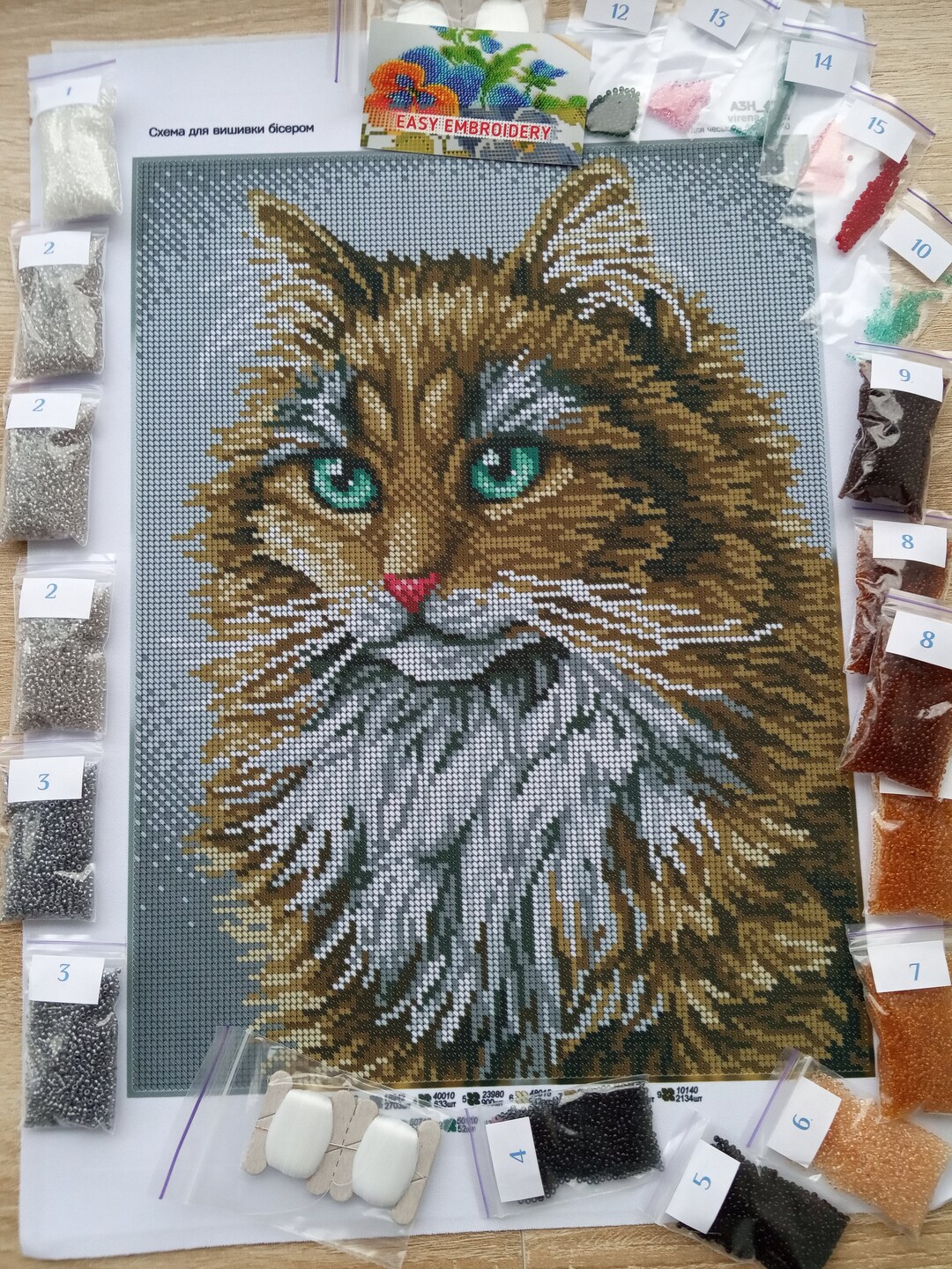 Cat Bead Embroidery Kit Full Coverage DIY Needlecraft Picture Czech ...