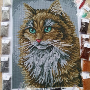 Cat Bead Embroidery Kit Full Coverage DIY Needlecraft Picture Czech ...