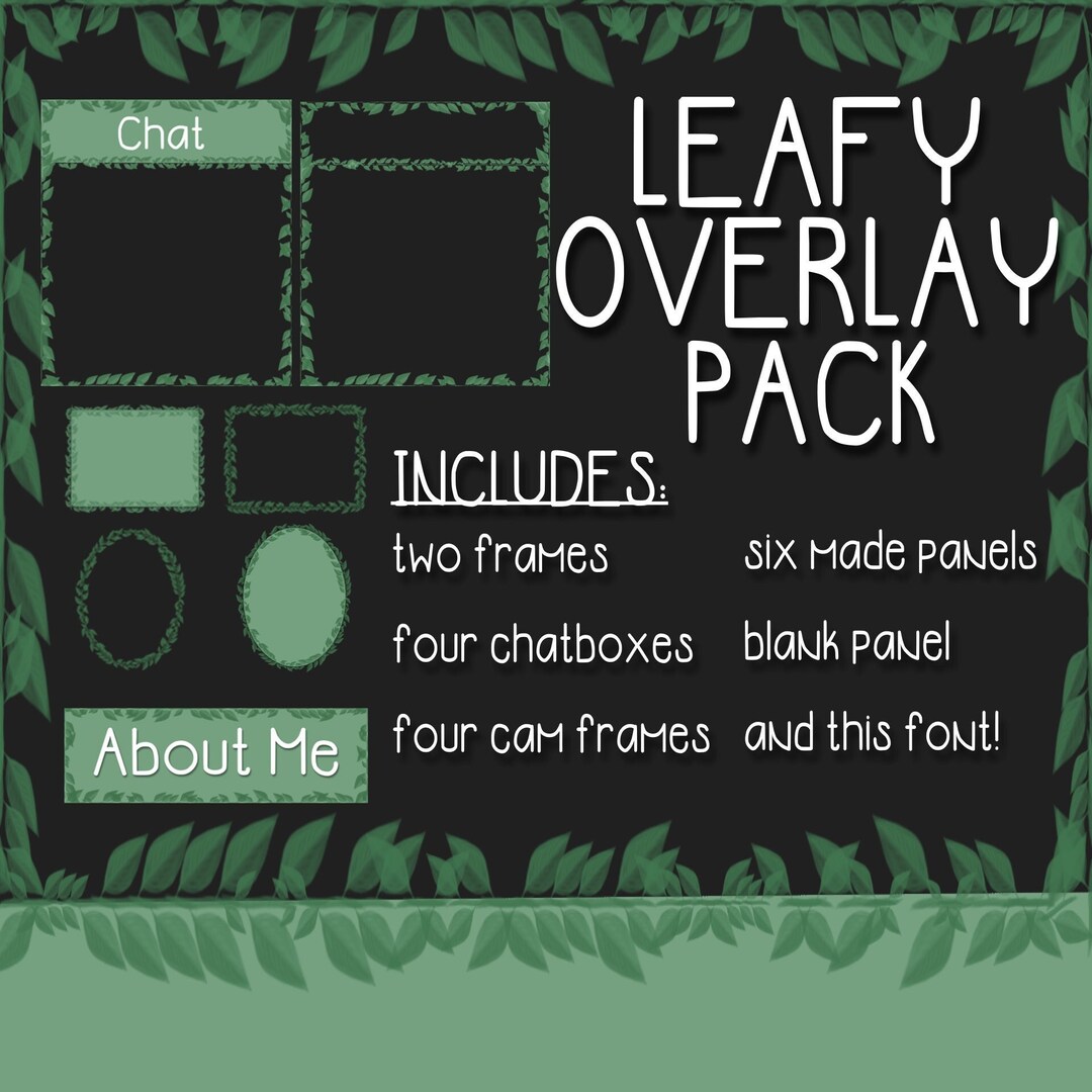 Cute Leafy Twitch Overlay Pack: Frames, Chat, Panels, and More - Etsy