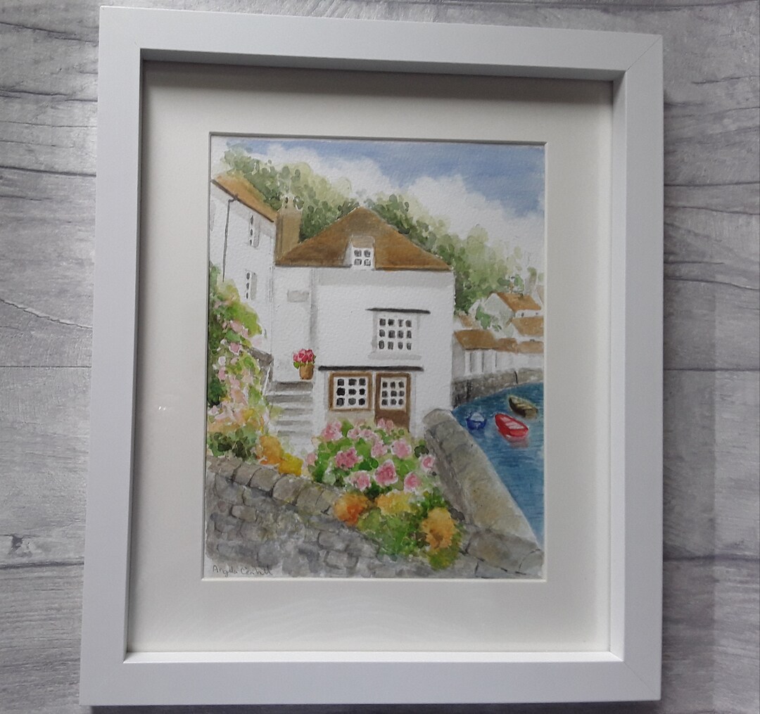 Watercolour Painting Coastal Polperro Cornwall Seaside - Etsy