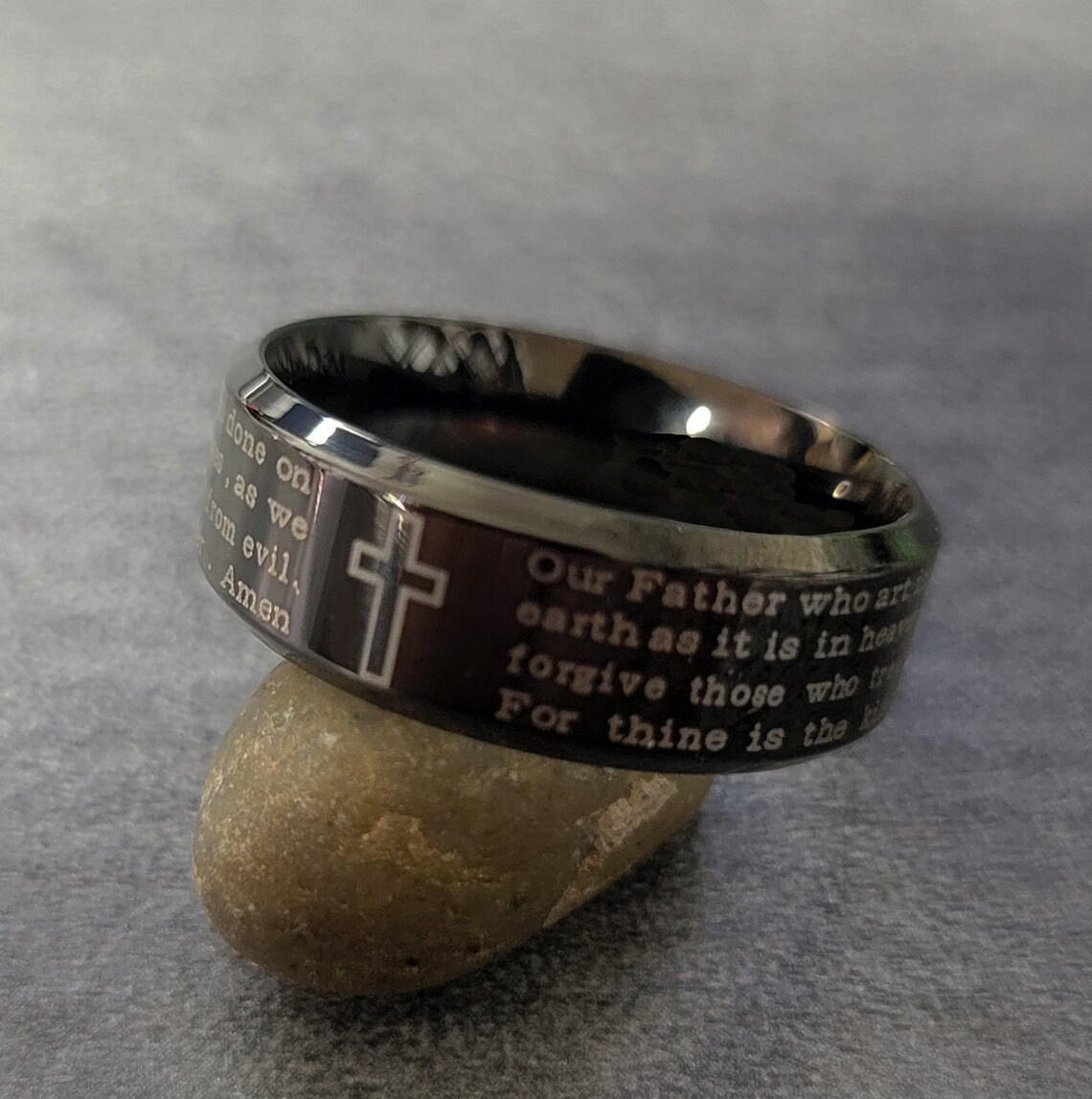 Christian Cross and Lord's Prayer Ring Engraved - Etsy