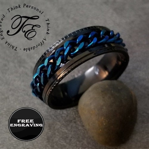 Men's Promise Ring Band Engraved Spike Claws Blue - Etsy