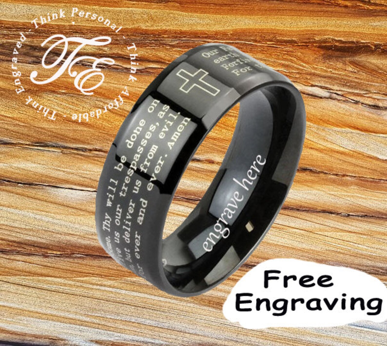 Christian Cross and Lord's Prayer Ring Engraved - Etsy