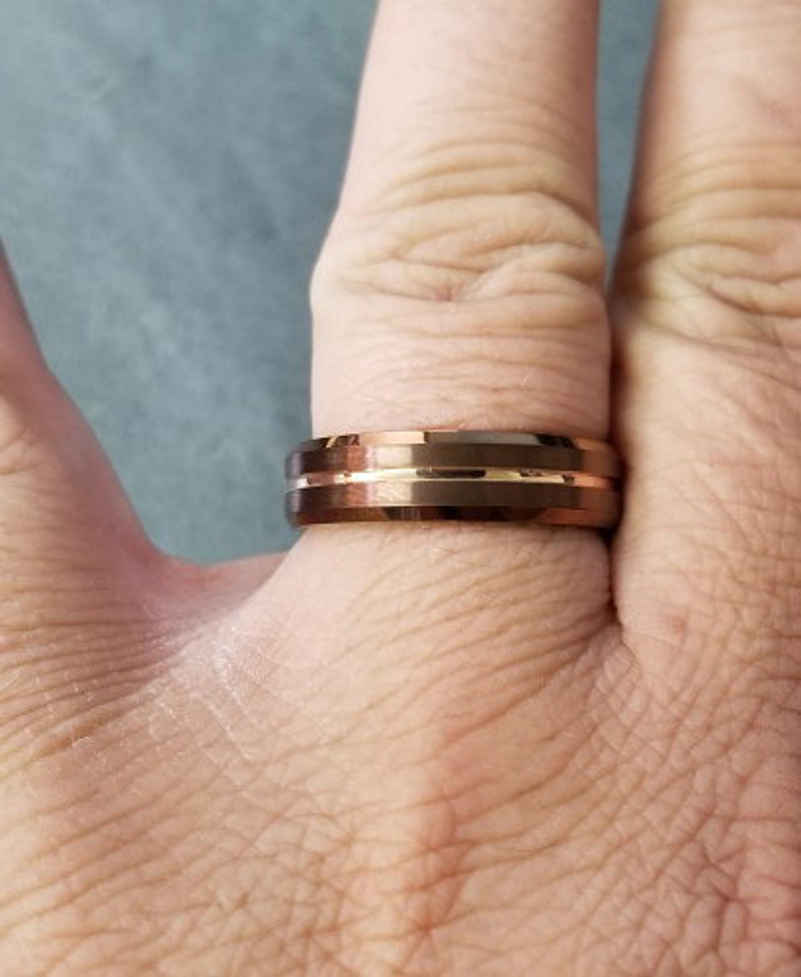 Engraved Men's Tungsten Promise Ring Copper Bronze Brown | Etsy