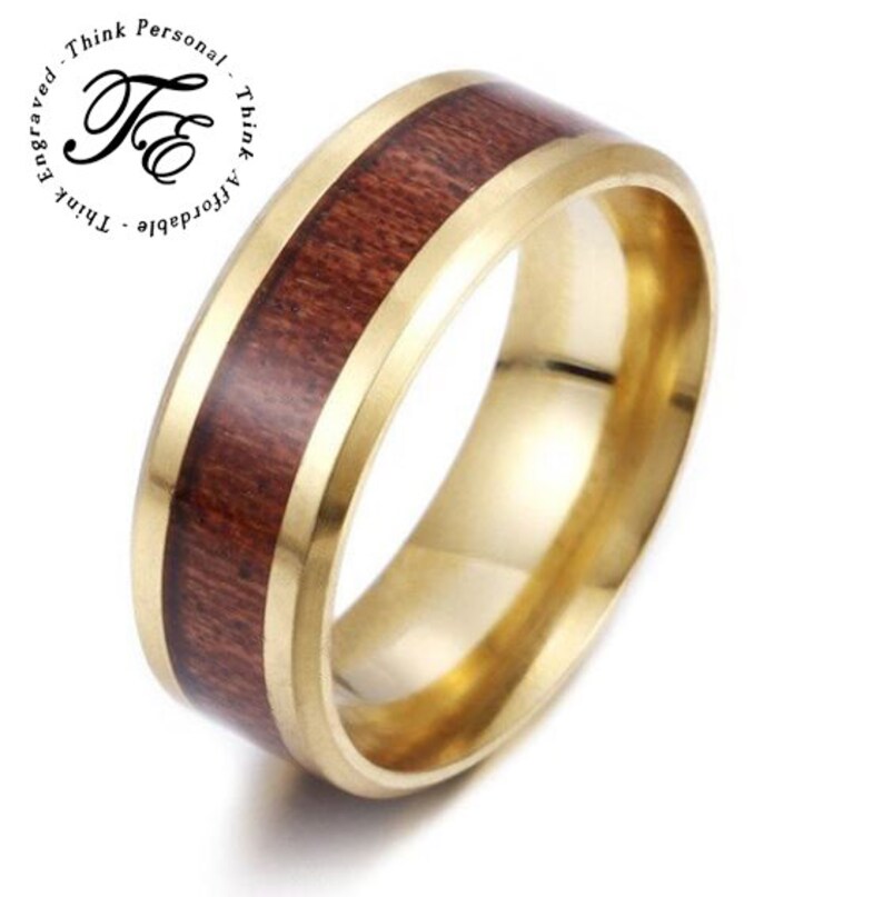 Mens Engraved Gold Promise Band Ring Wood Inlay 14k Gold Over - Etsy