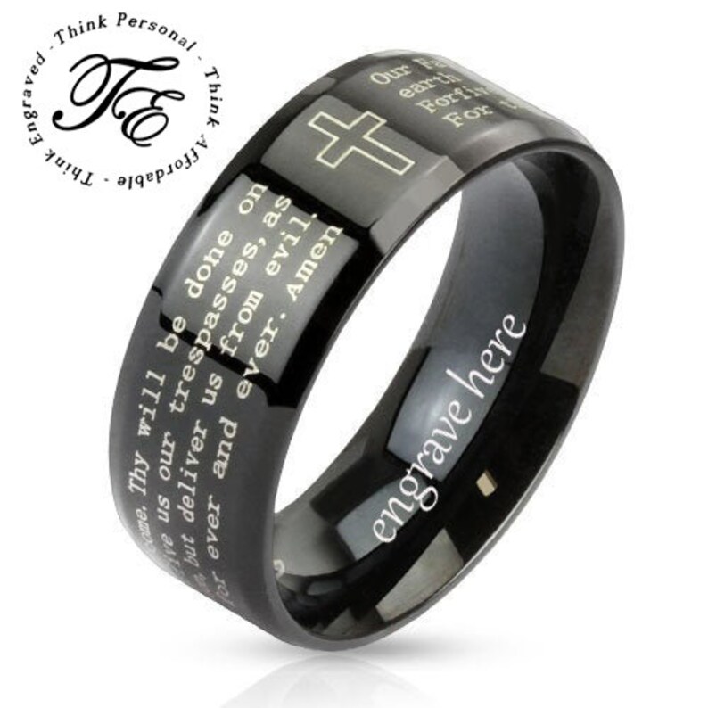 Christian Cross and Lord's Prayer Ring Engraved | Etsy