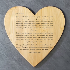 Hand Written Letter to Mom Engraved on A Wooden Heart - Gift for Mom ...