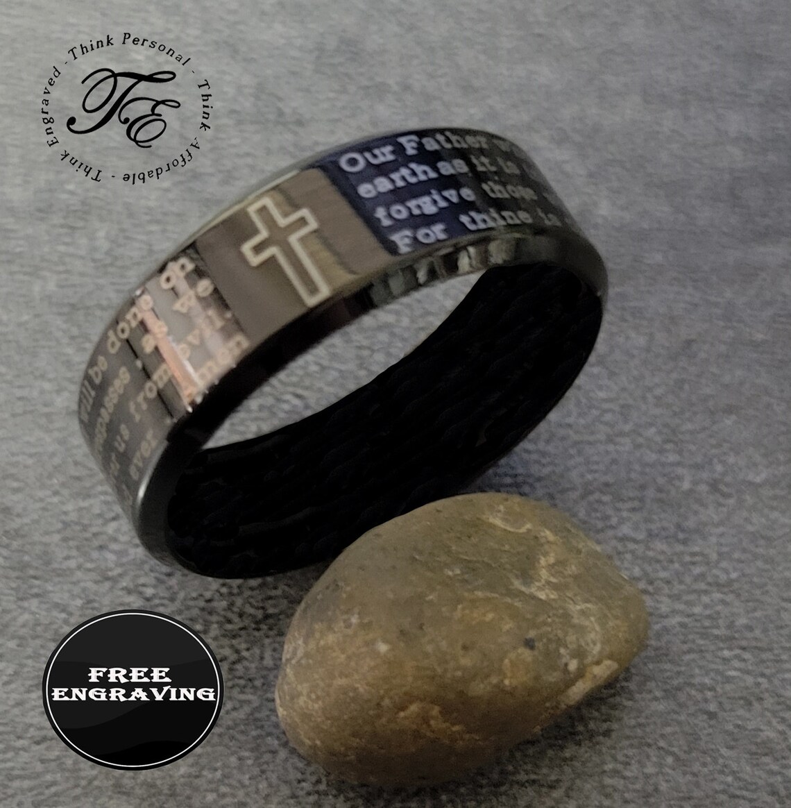 Christian Cross and Lord's Prayer Ring Engraved - Etsy