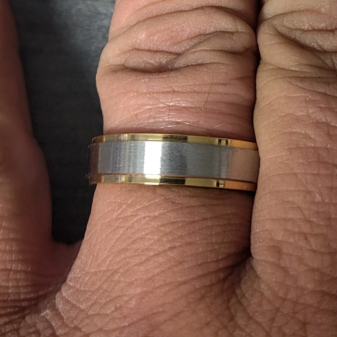 Engraved Men's Promise Ring 14K Gold and Brushed Steel - Etsy