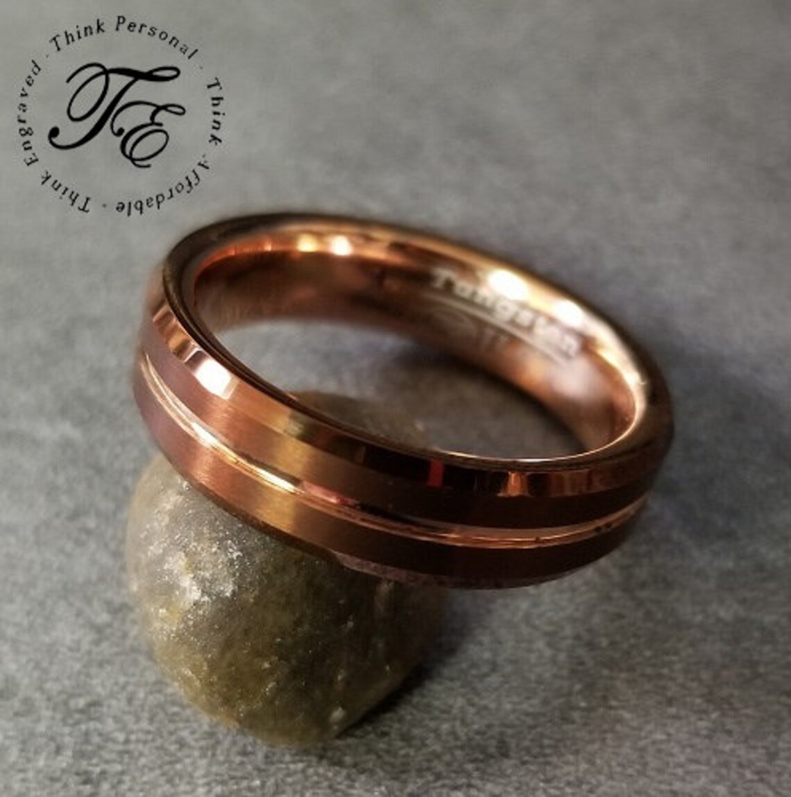 Engraved Men's Tungsten Promise Ring Copper Bronze Brown | Etsy