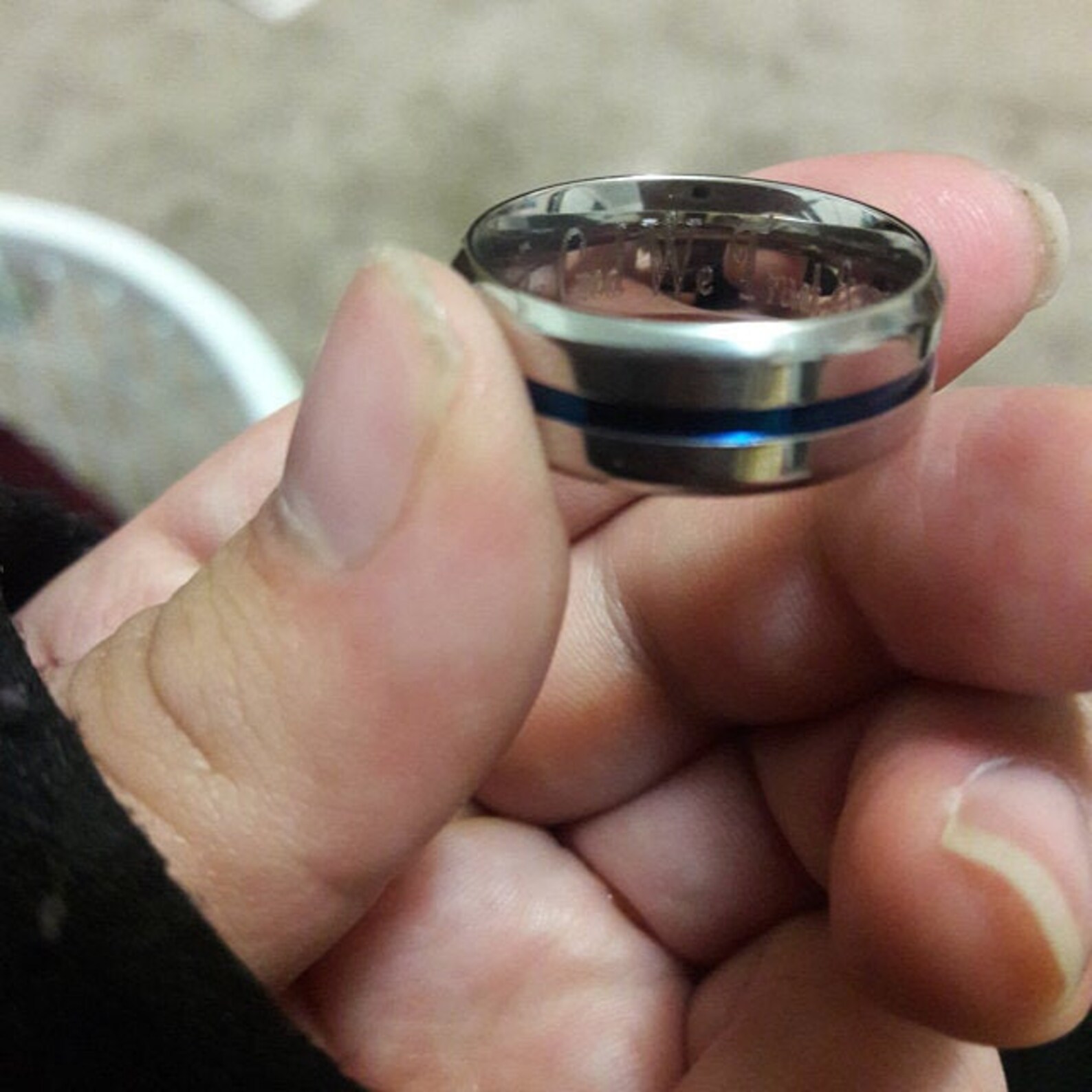 Men's Promise Ring Engraved Blue Inlay Personalized 8MM - Etsy