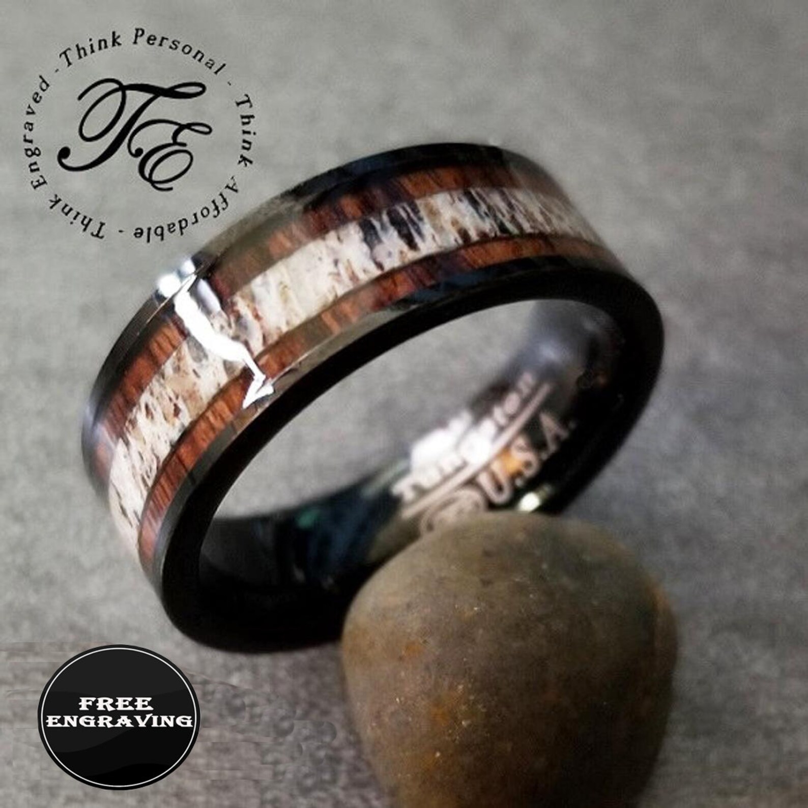 Persoanlized Men's Tungsten Promise Ring Deer Antler and | Etsy