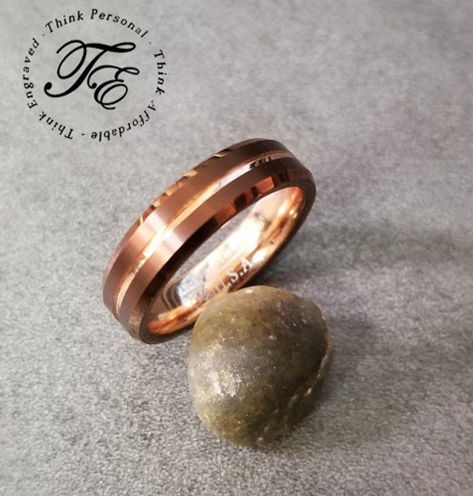 Engraved Men's Tungsten Promise Ring Copper Bronze Brown | Etsy