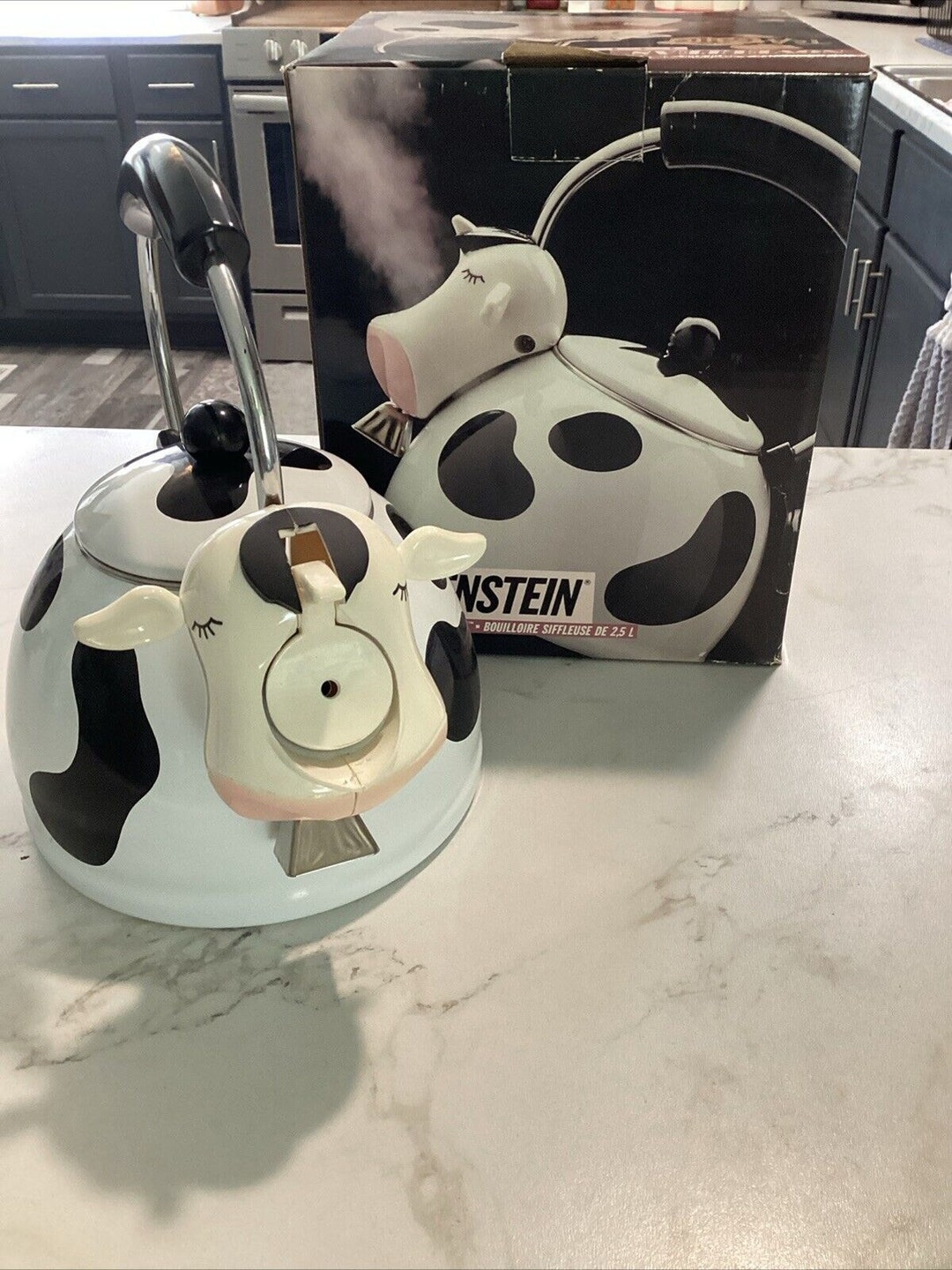 M. Kamenstein Black White Cow Whistling Tea Kettle 2.5 Qt Vintage 1992 ...