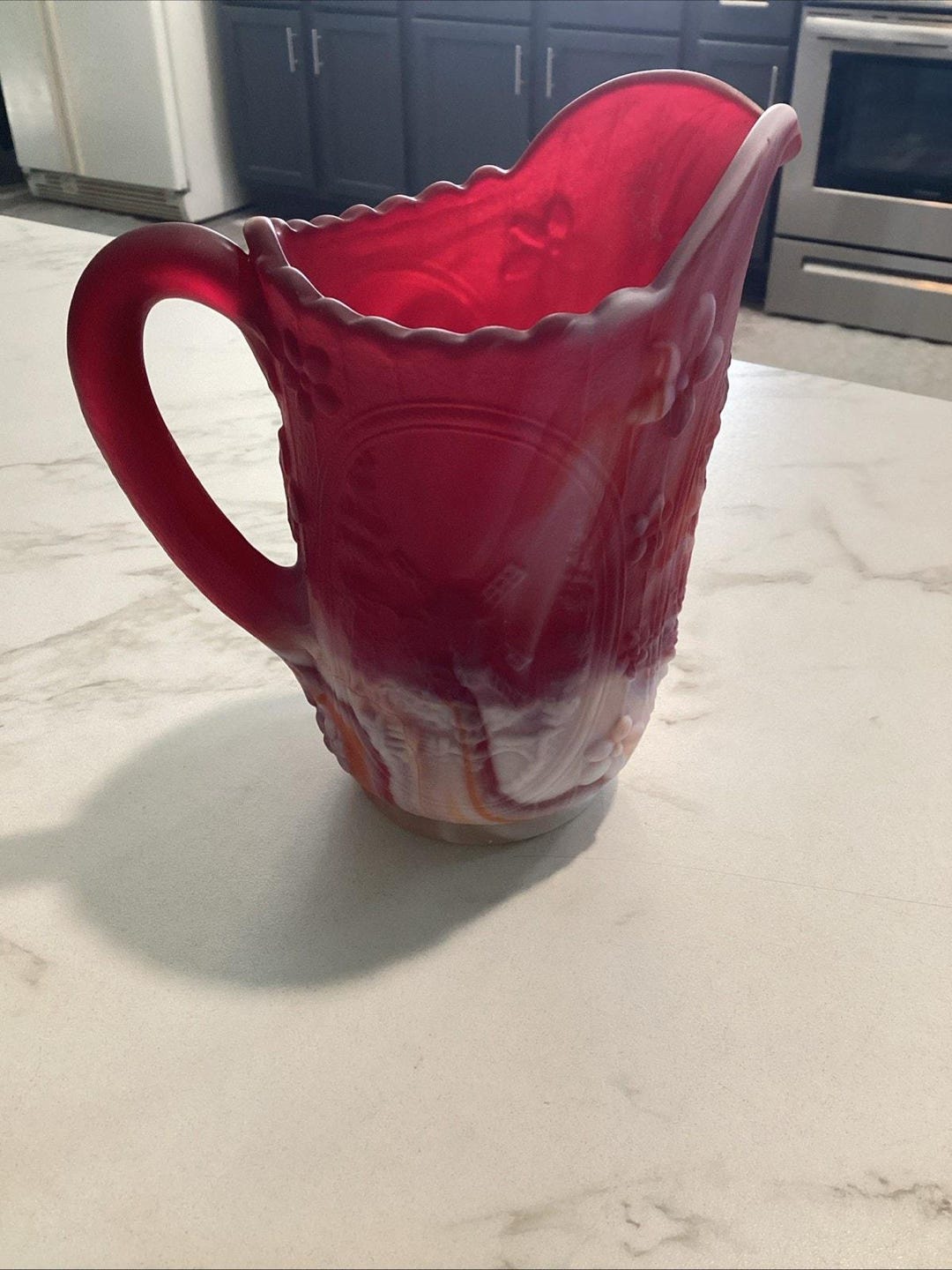 Vintage Imperial Red & White Slag Glass Pitcher 6.5" Tall - Etsy