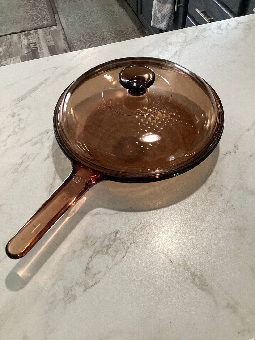 Corning Ware Vision Pyrex Amber Waffle Bottom 10 Frying Pan W/ Lid ...