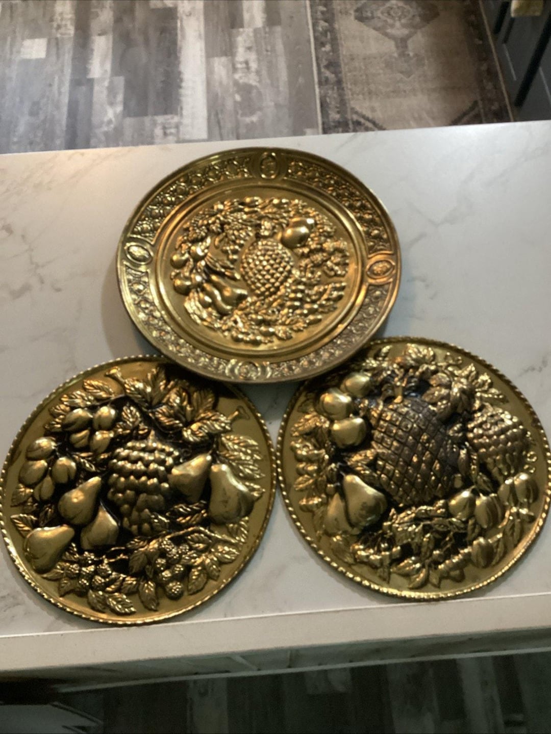 Vintage Peerage Brass Wall Plate Fruit Made in England Hanging Set of 3 ...