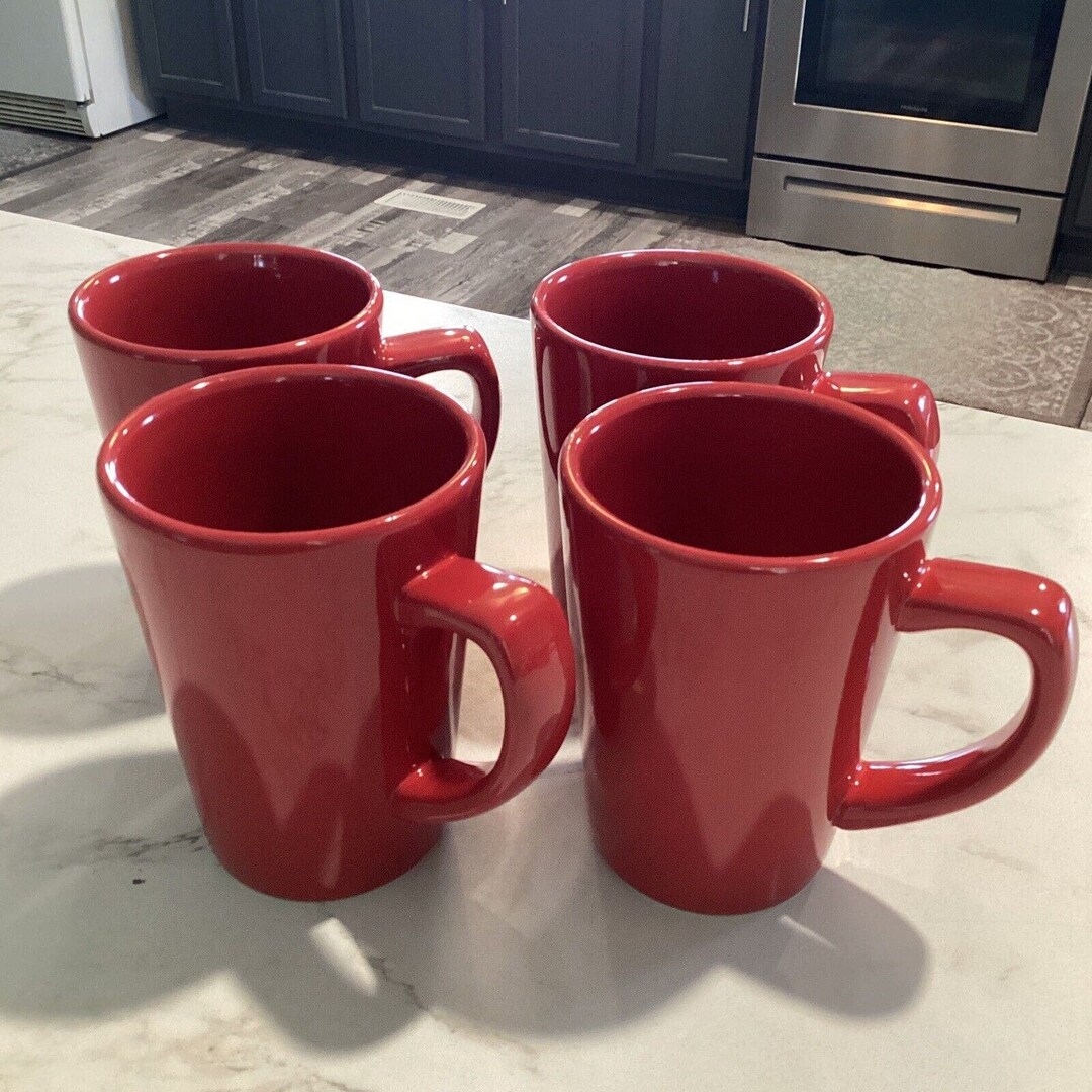 4 PIER 1 IMPORTS Earthenware Solid Deep Red 5 Coffee Mugs 14oz - Etsy
