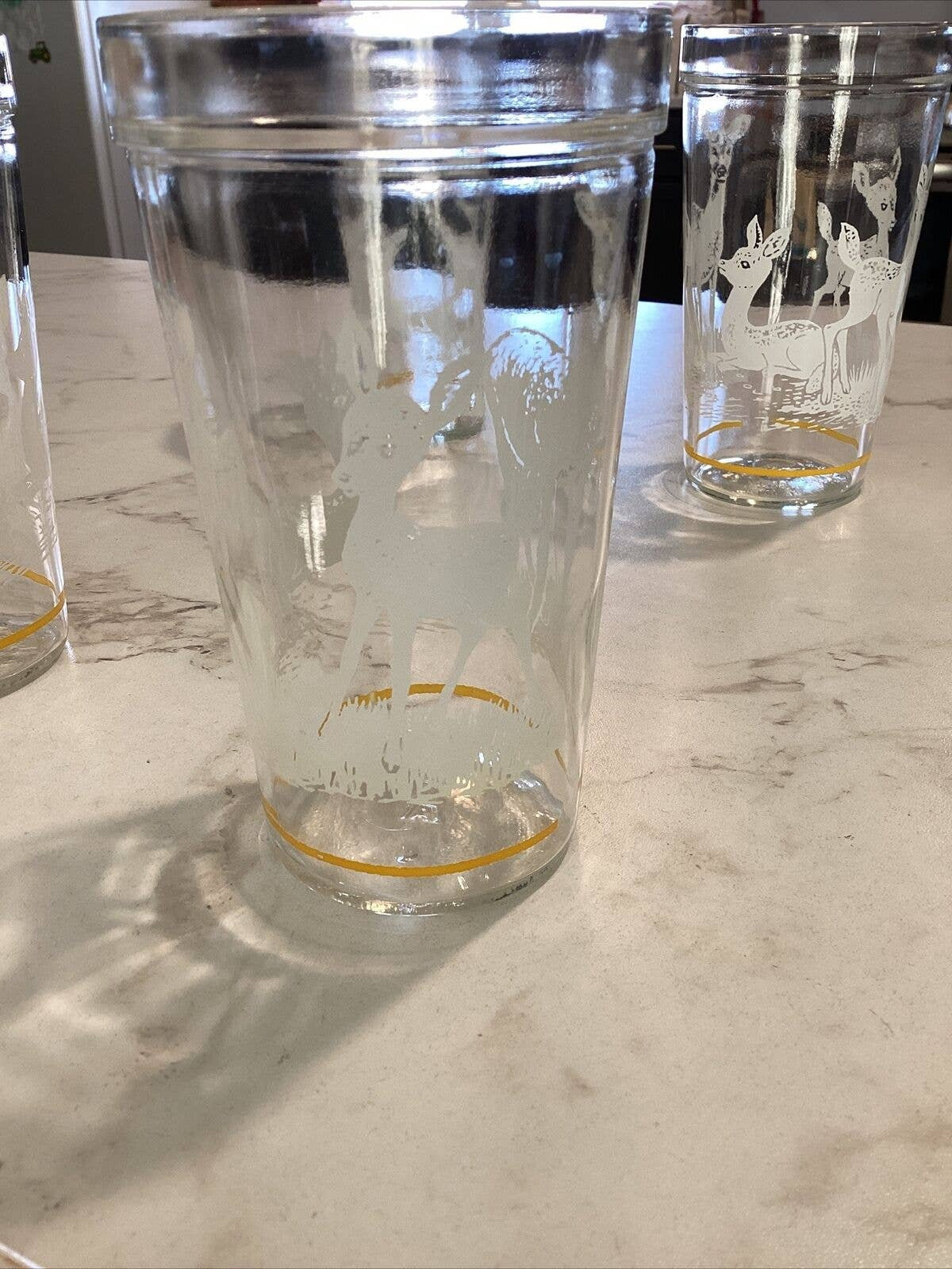 4 Vintage Hazel Atlas Glass Tumbler Jelly / Sour Cream Jar With White ...