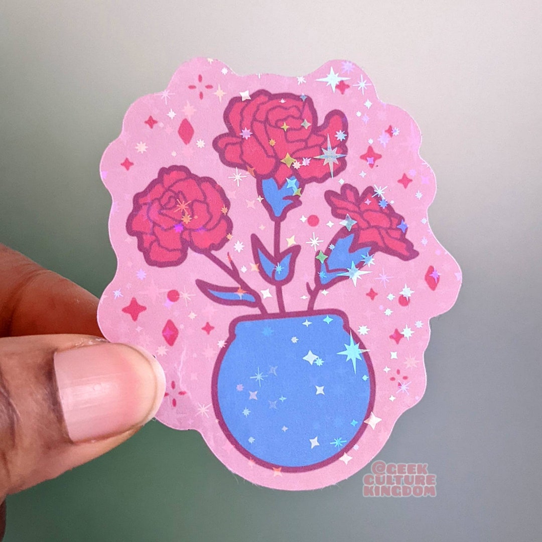 Pink Carnation Flower Sticker. Floral Holographic Glitter Stickers. - Etsy