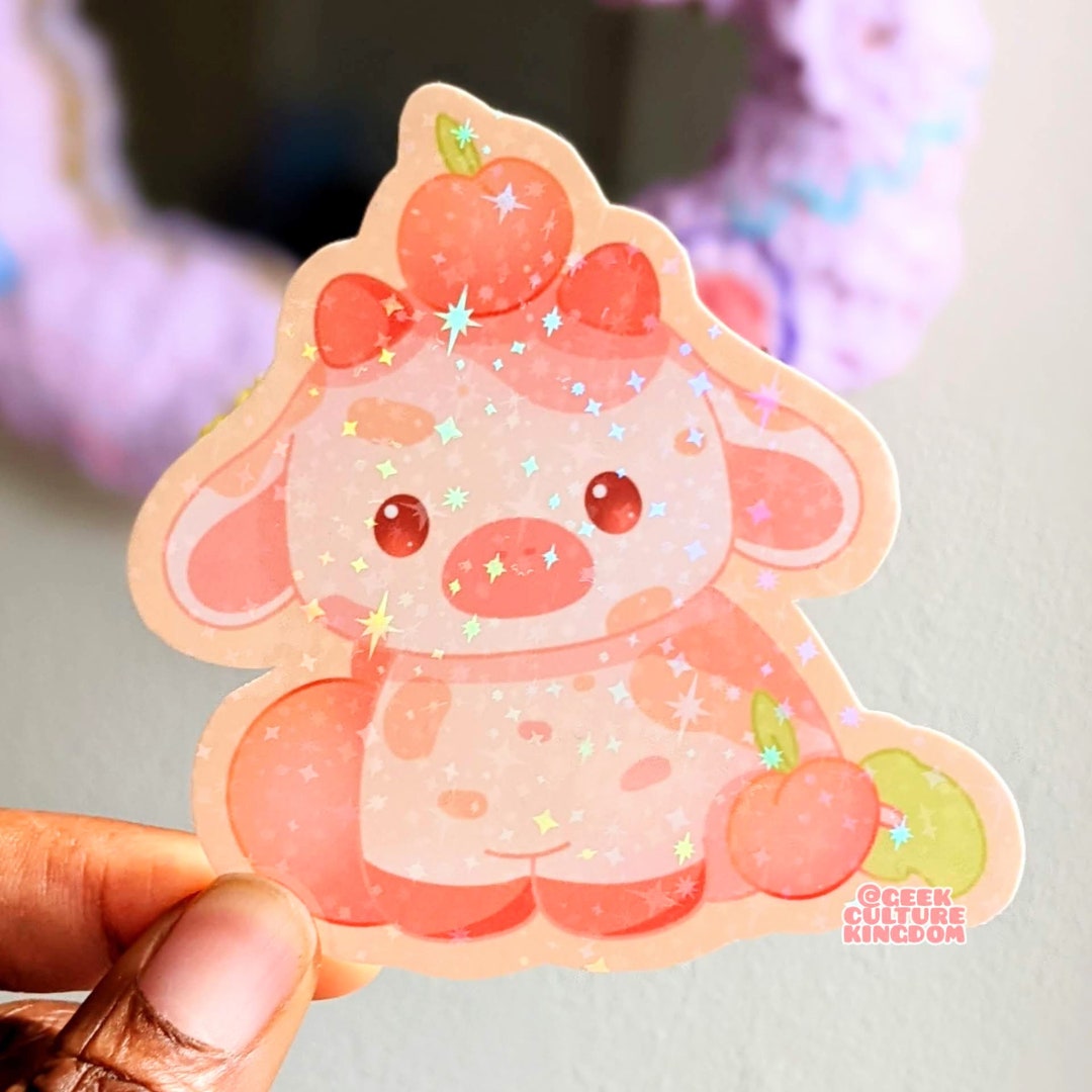 Peach Fruit Cow Holographic Vinyl Sticker - Etsy
