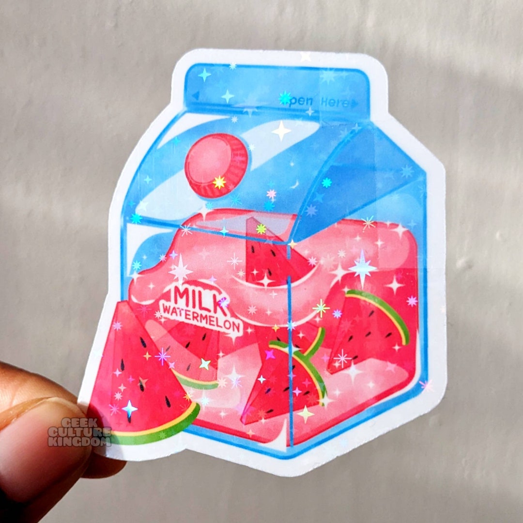 Watermelon Fruit Milk Vinyl Sticker. Holographic Glitter Sticker. - Etsy