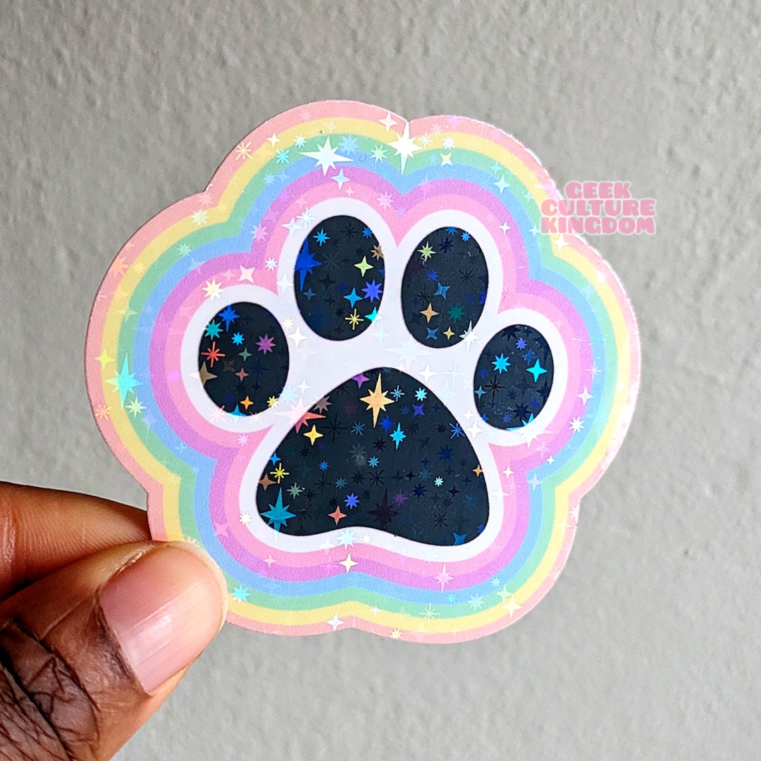 Rainbow Toe Beans Vinyl Sticker- Black. Holographic Dog Paw Glitter ...